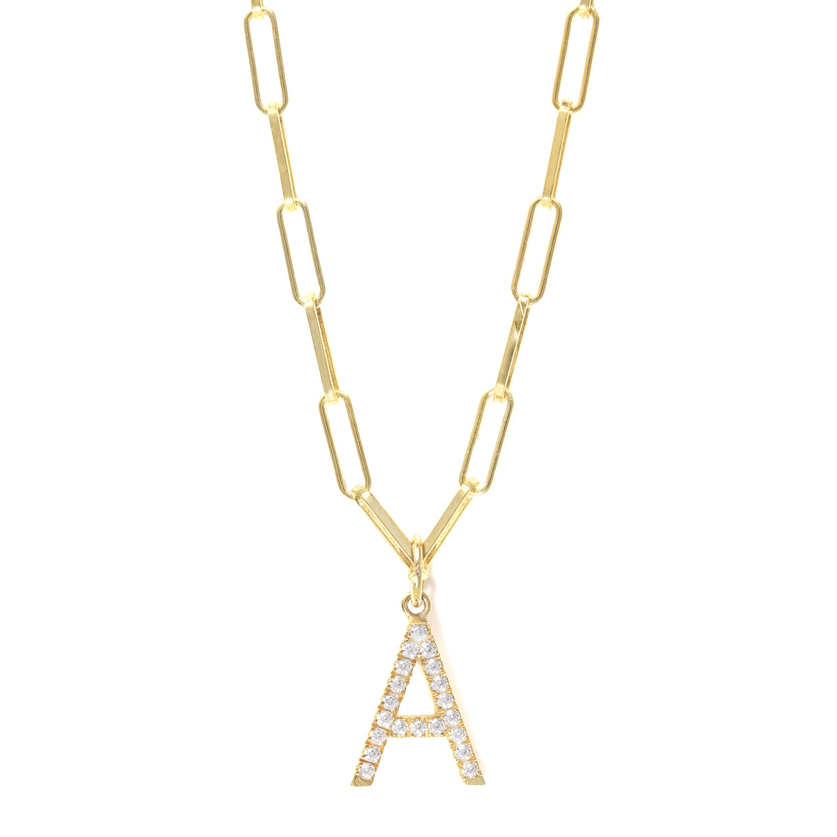 Paper Clip Diamond Initial Necklace Yellow Gold | Say It With