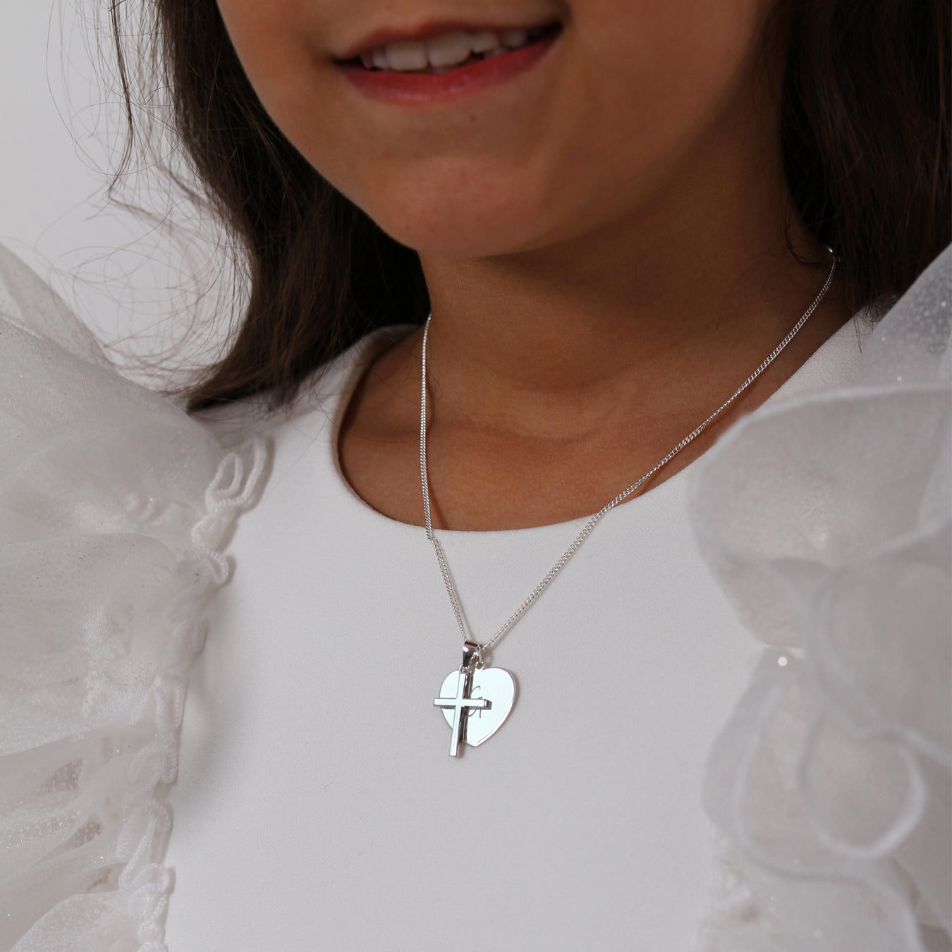 Heart And Cross Charm Necklace Sterling Silver