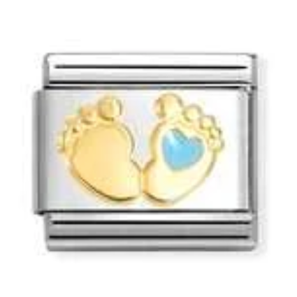 Nomination Classic Gold Baby Feet with Blue Heart Link | Say It With