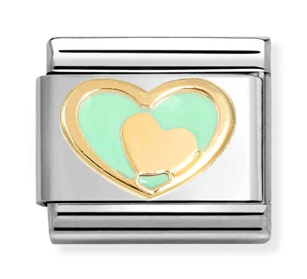 Nomination Classic Green Heart-Gold Heart Link | Say It With